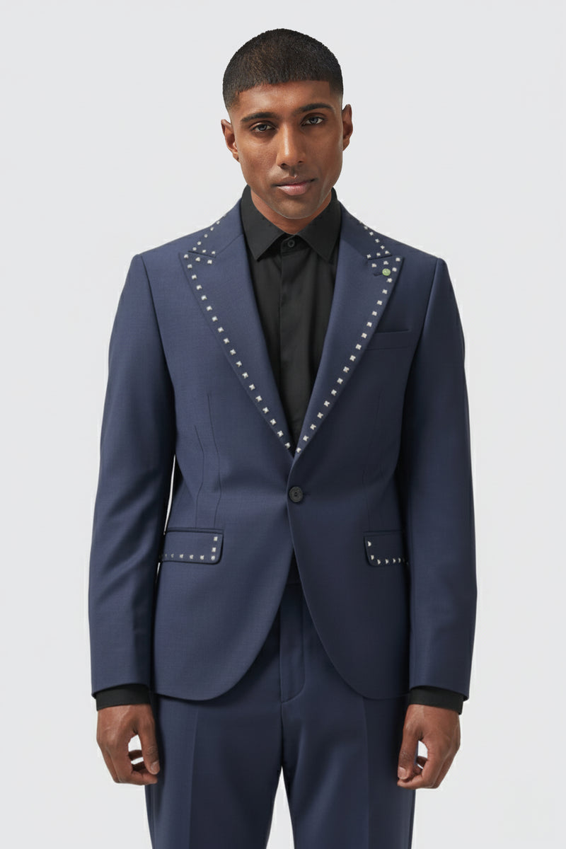 Carson Slim Fit Navy Metal Studded Suit