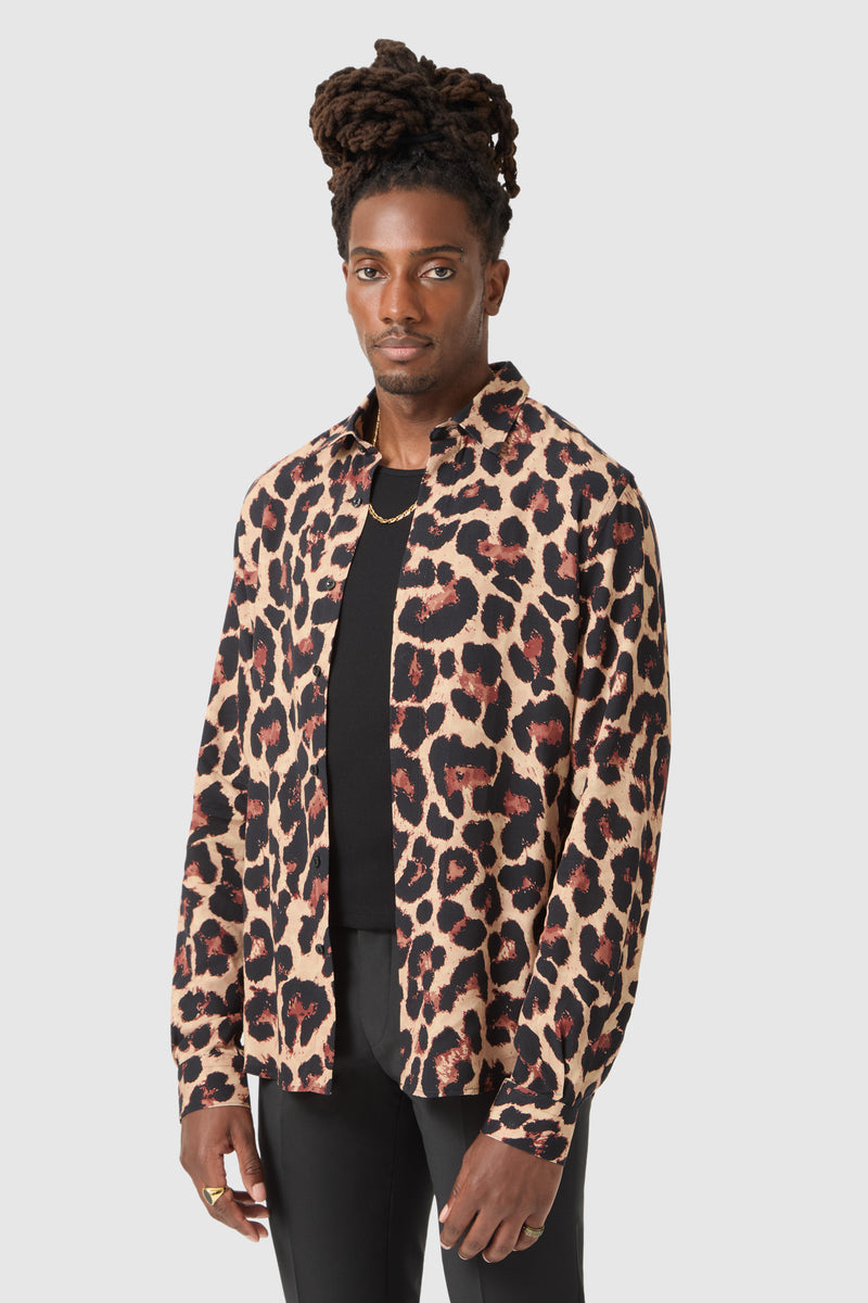 Beo Slim Fit Brown Leopard Print Shirt – Twisted Tailor