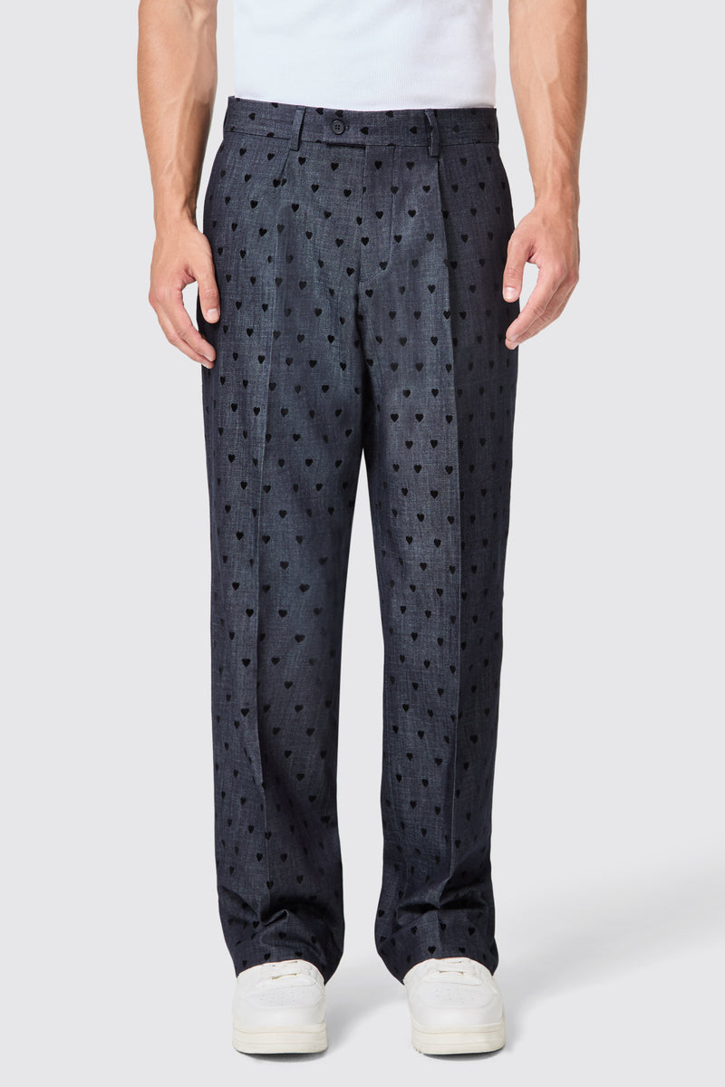 Blugi Slim Fit Blue Denim Heart Flocked Cotton Trousers – Twisted Tailor