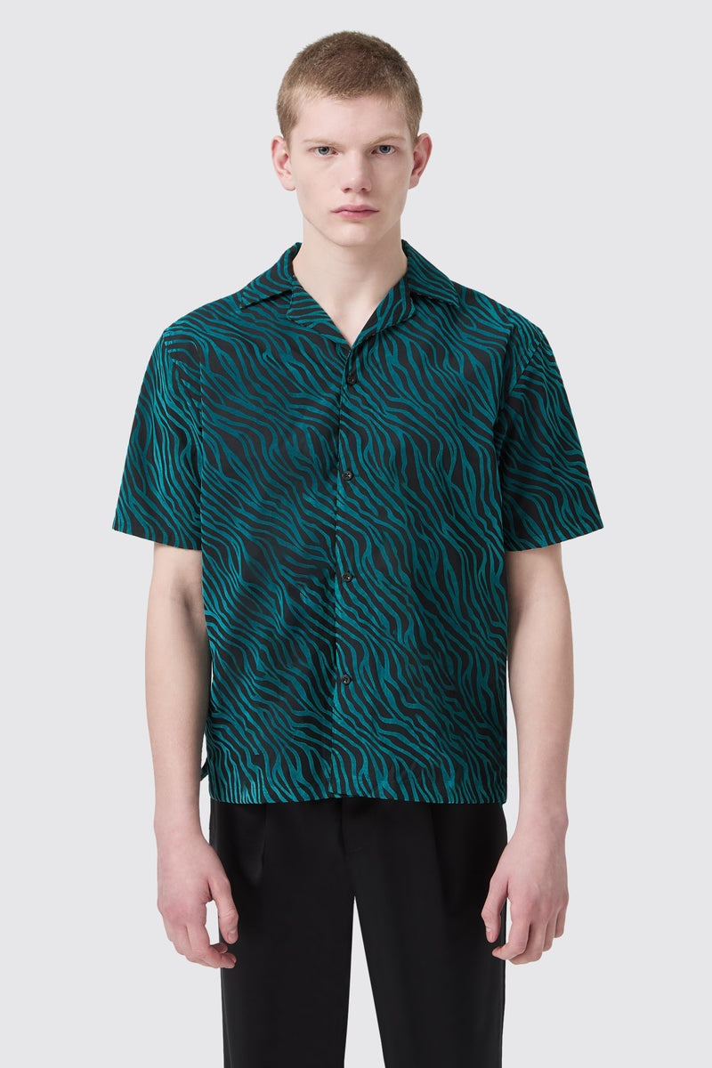 Clichy Black Zebra Flocked Short Sleeve Shirt