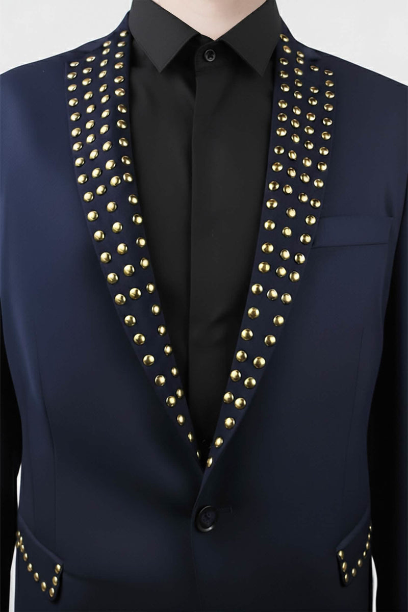 Dahlia Skinny Fit Navy Studded Suit Jacket