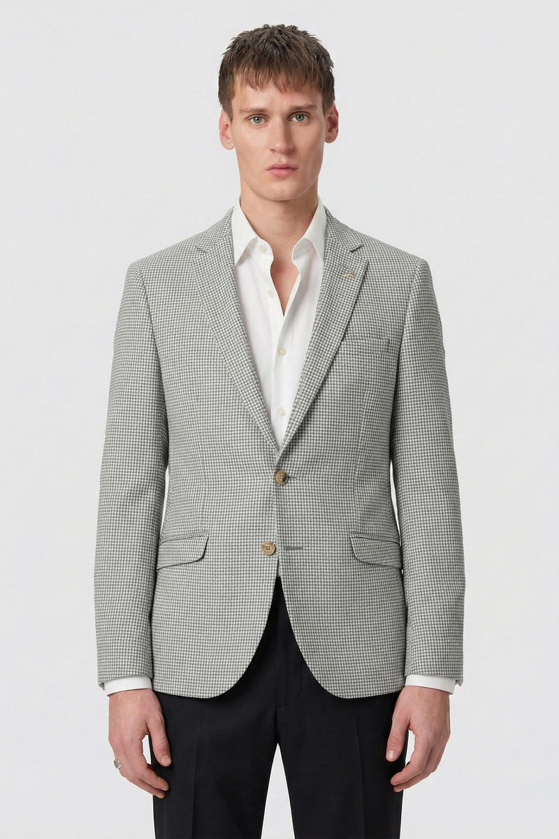 Gough Slim Fit Light Blue Houndstooth Jacket