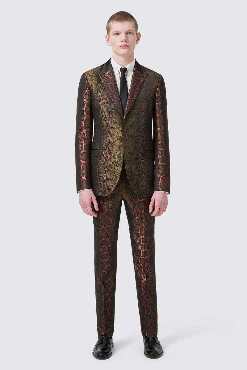 Koven Slim Fit Green Jacquard Snakeskin Suit