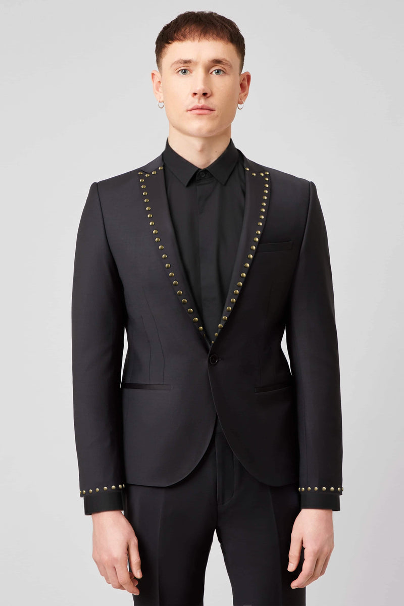 Leaden Skinny Fit Gold Studded Black Dinner Suit