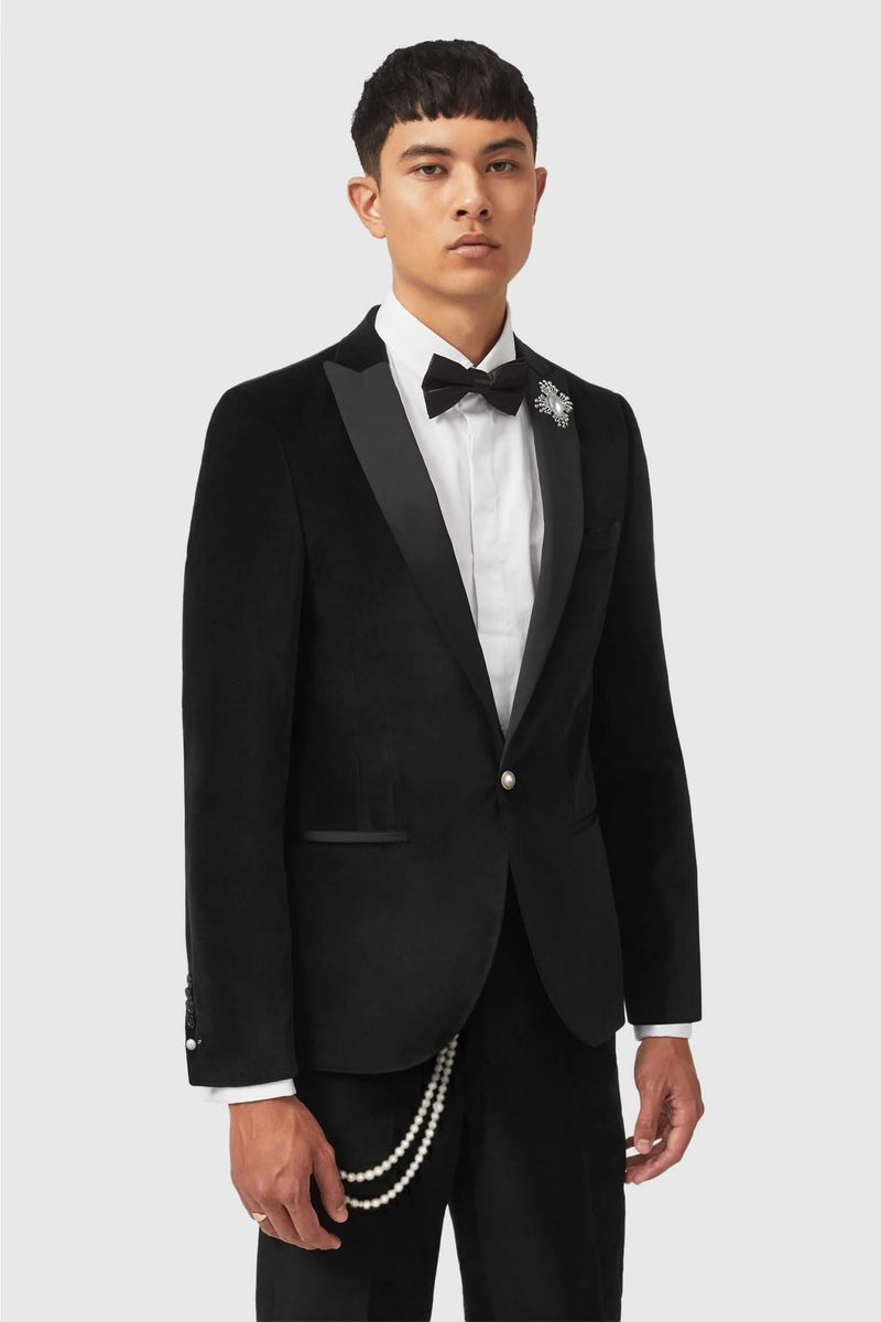 Magnum Slim Fit Black Velvet Tuxedo With Pearl Detailing