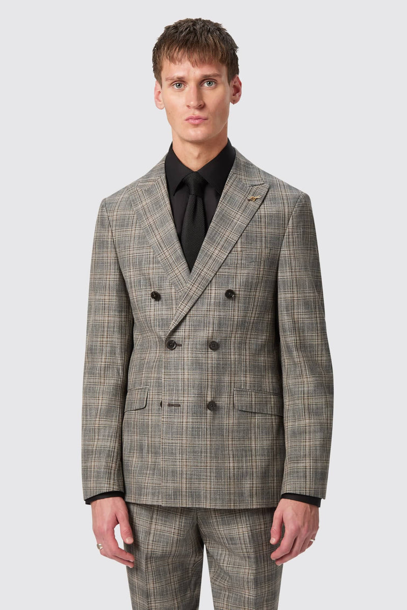 Plunkett Slim Fit Grey Check Double Breasted Jacket – Twisted Tailor