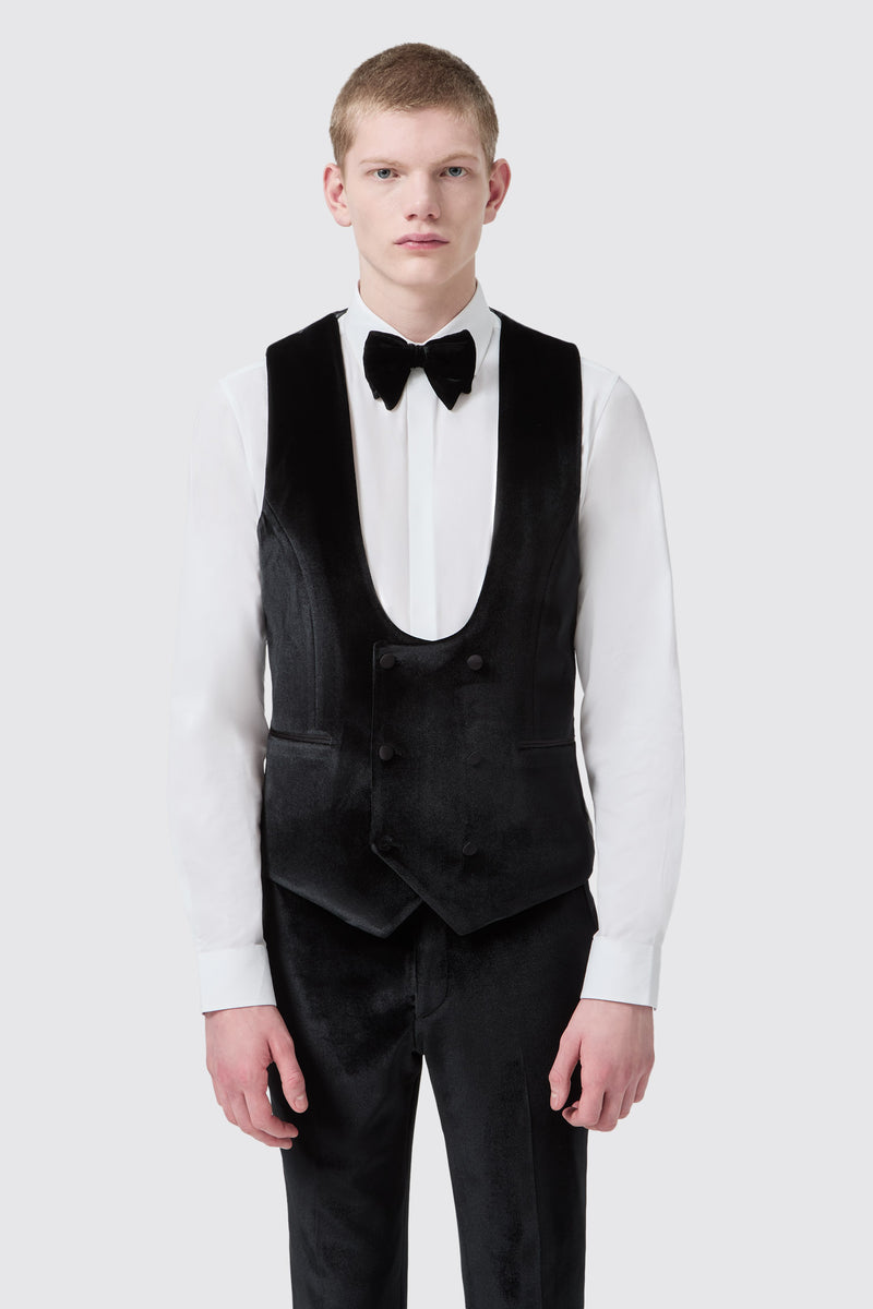 Sylvester Slim Fit Black Velvet Tux Waistcoat