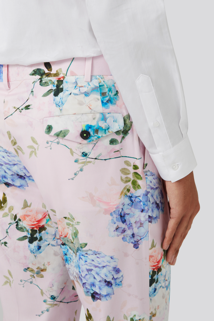 Pickhurst Slim Fit Pink Floral Cotton Trousers – Twisted Tailor