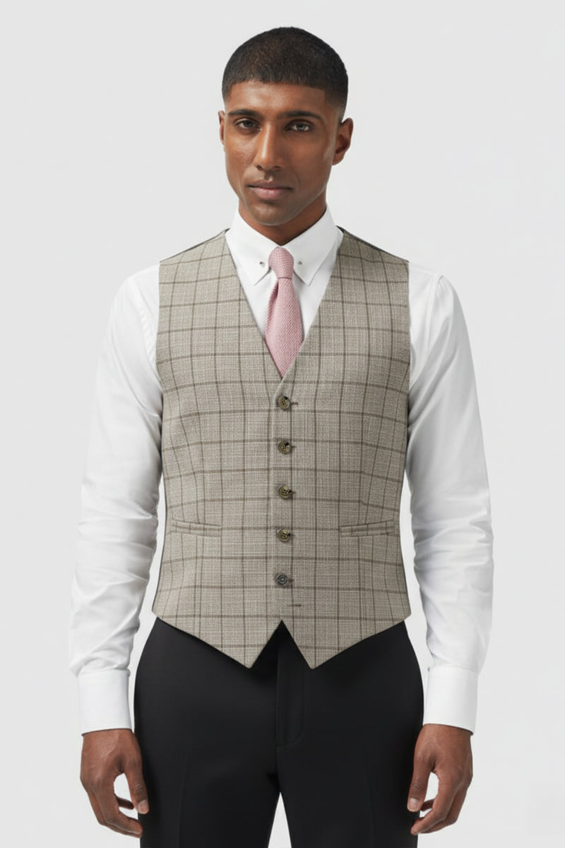 Wainwright Slim Fit Cream Check Waistcoat