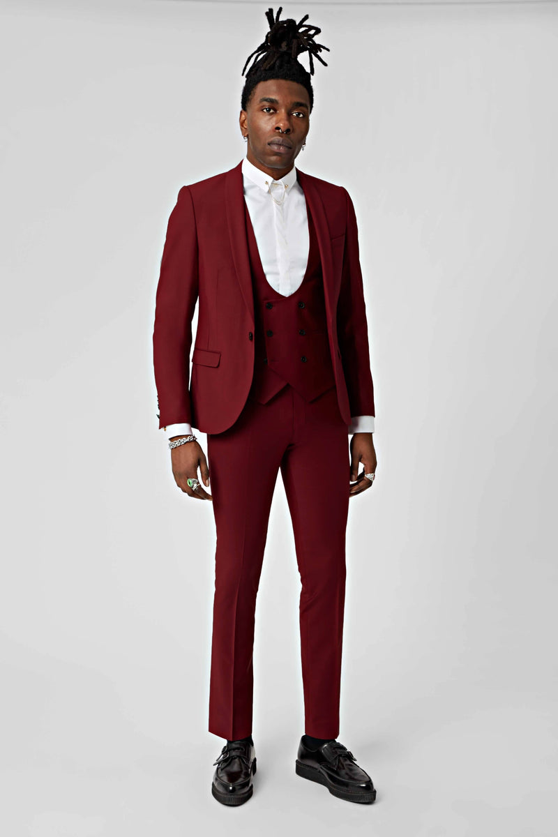Drake Skinny Fit Red Wool Suit - ARCHIVE